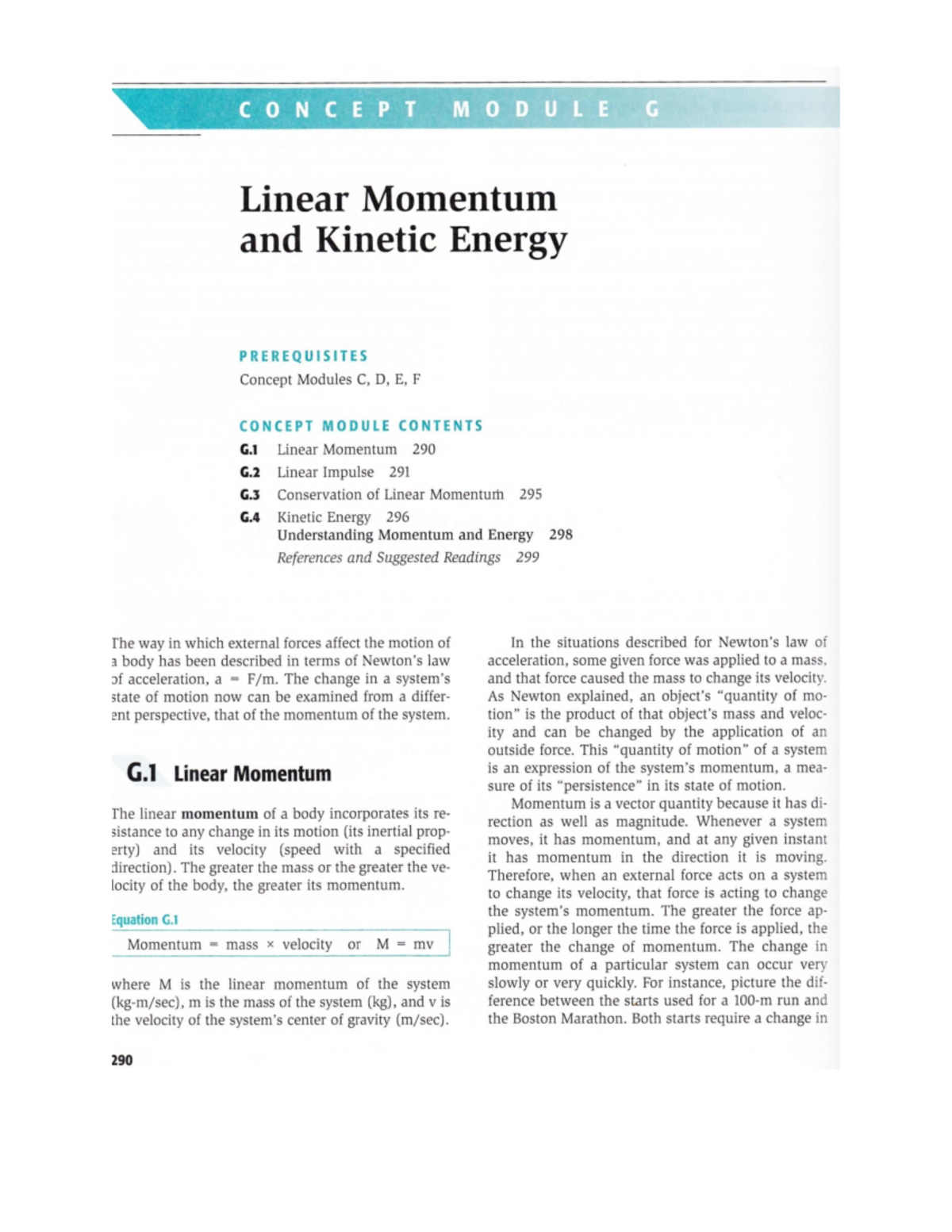 Module G - Notes - G Linear Momentum and Kinetic Energy PREREQUISITES ...