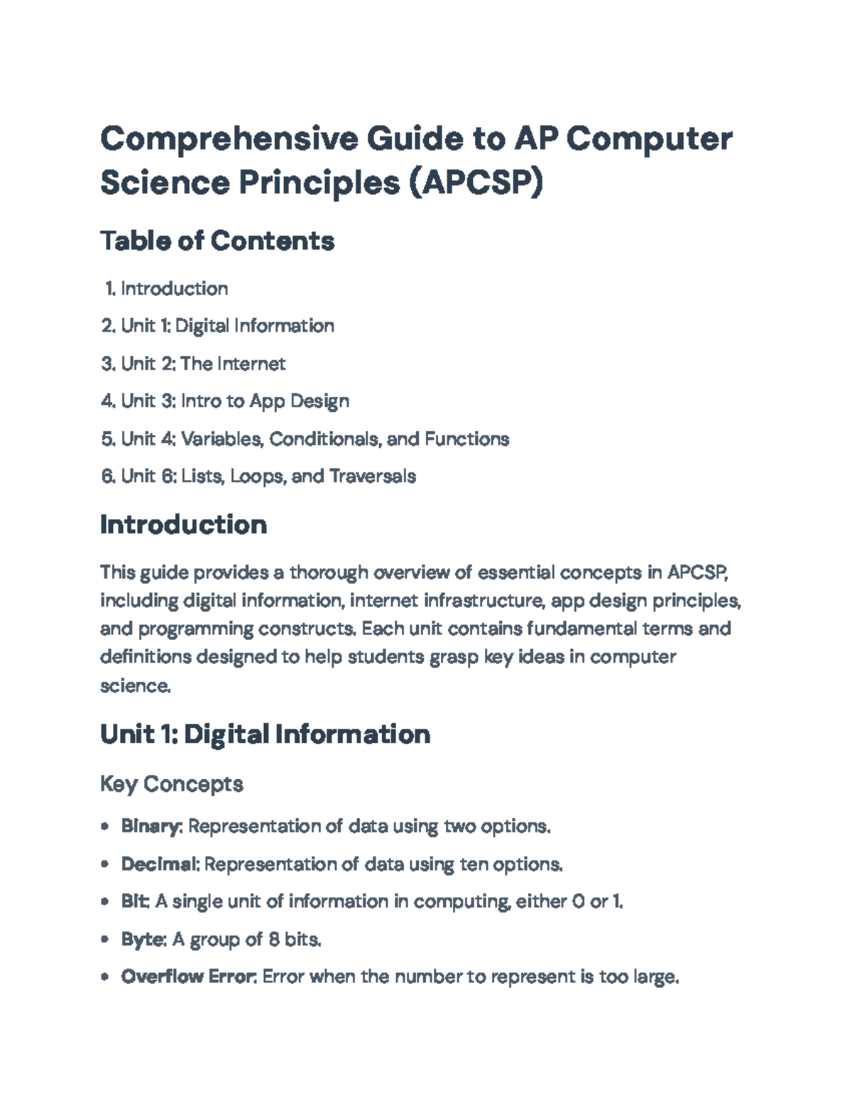 Comprehensive Study Guide for AP Computer Science Principles (APCSP ...