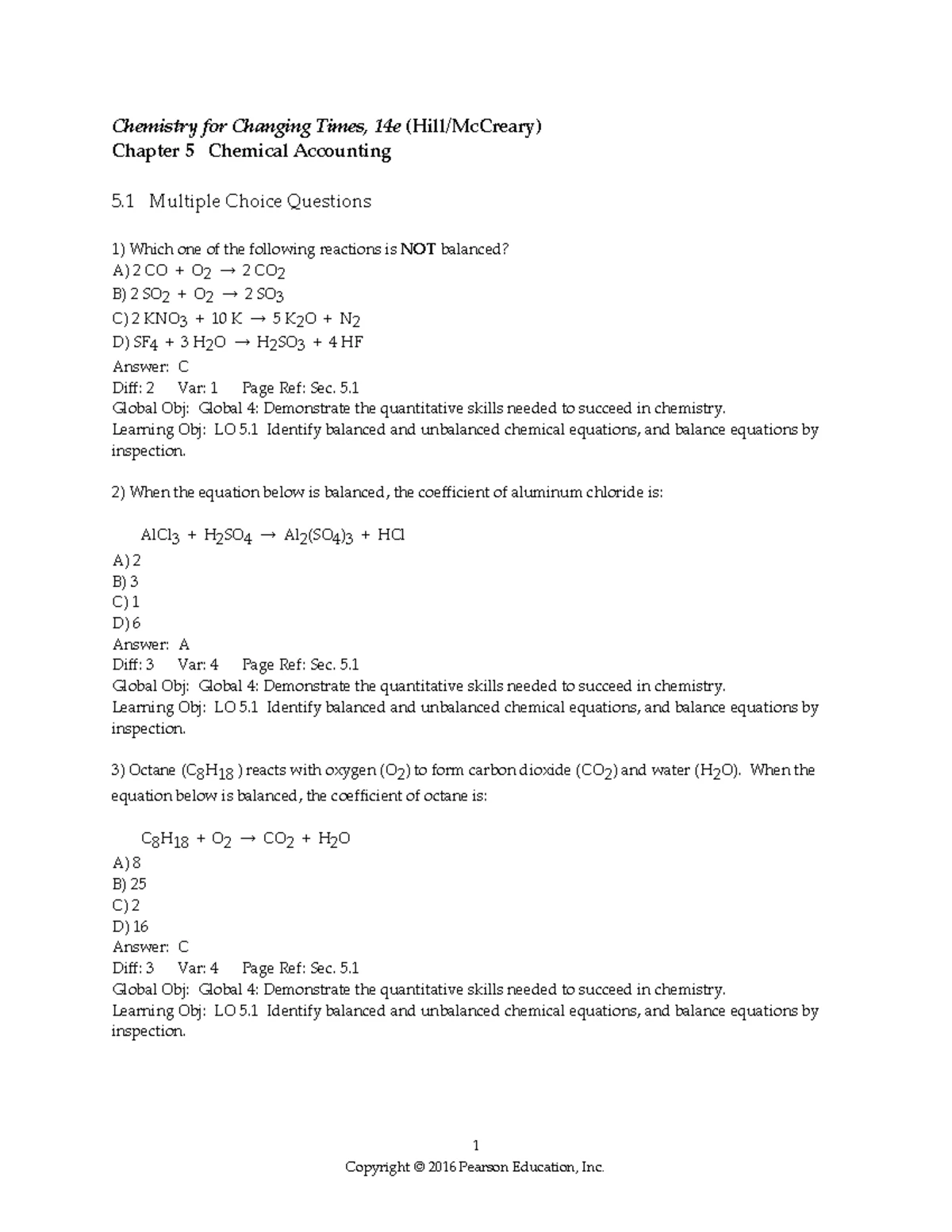Chem 101: Test Bank for Chapter 1 - Matter and Measurement - Studocu