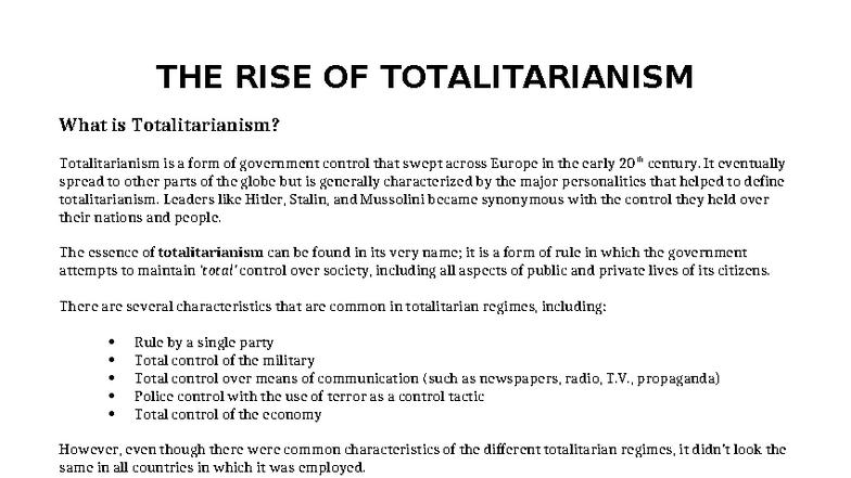 Forms of Totalitarianism: Analyzing Control in 20th Century Regimes ...