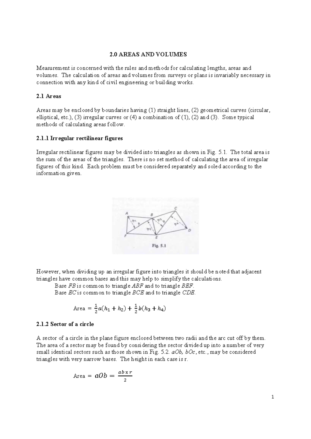 2.0 Areas and Volumes - Civil Engineering Measurement Notes - Studocu