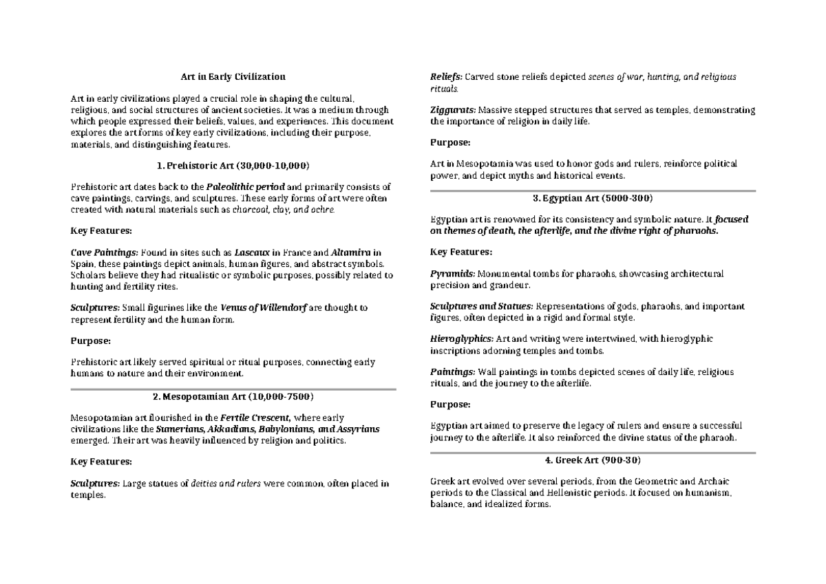 Art in Early Civilization - It was a medium through which people ...