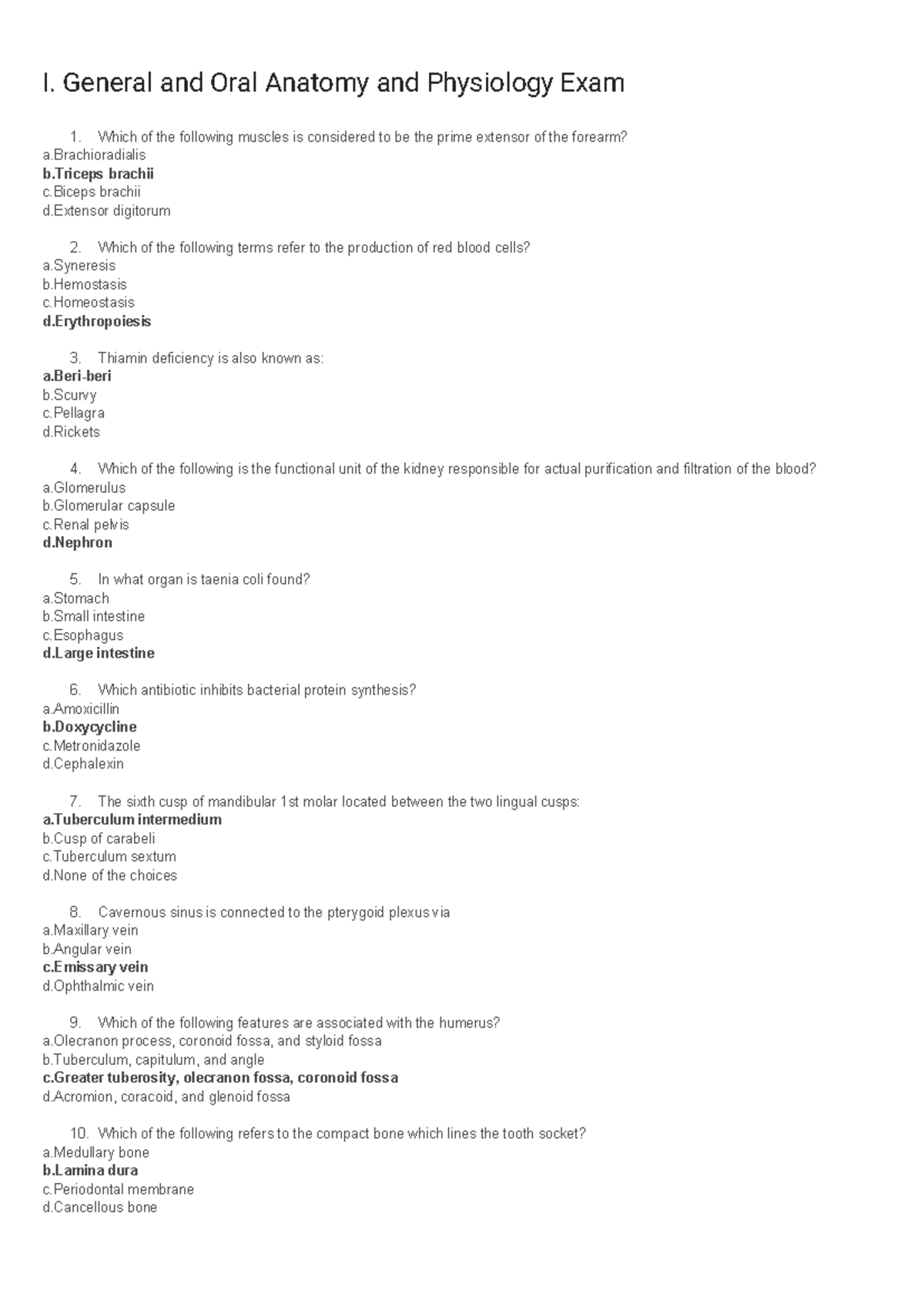 General and Oral Anatomy & Physiology Exam I: Key Concepts and ...