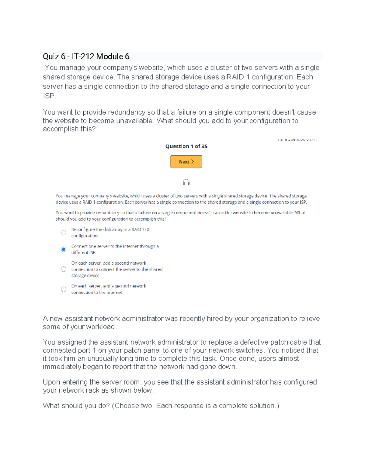 Quiz 6: Key Concepts & Scenarios - IT-212 Module 6 Study Guide - Studocu