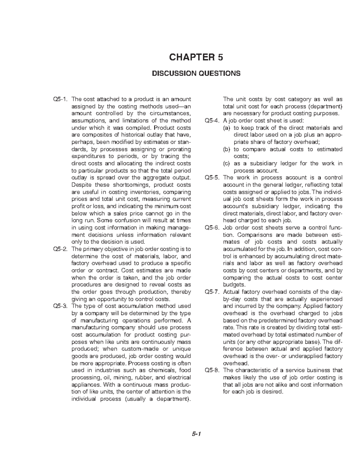 Ch05SM - Discussion Questions for Chapter 5: Costing Methods - Studocu
