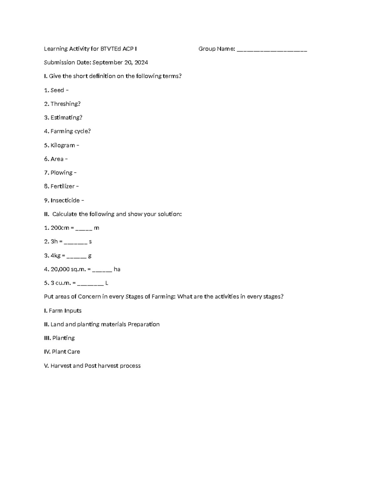 Learning Activity for Btvted ACP I - Learning Activity for BTVTEd ACP I ...