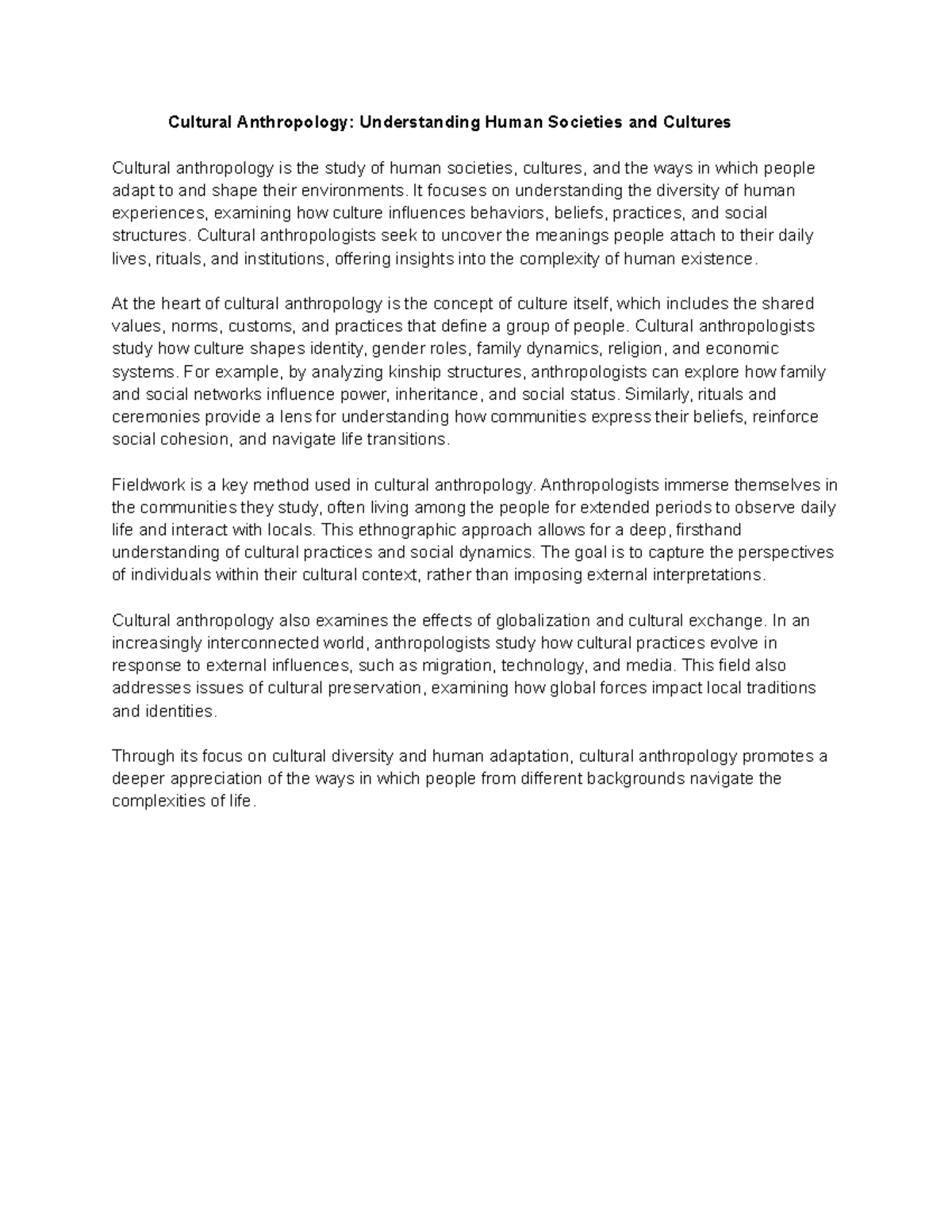 Anthro Paper 10 - Insights into Cultural Anthropology Studies - Studocu