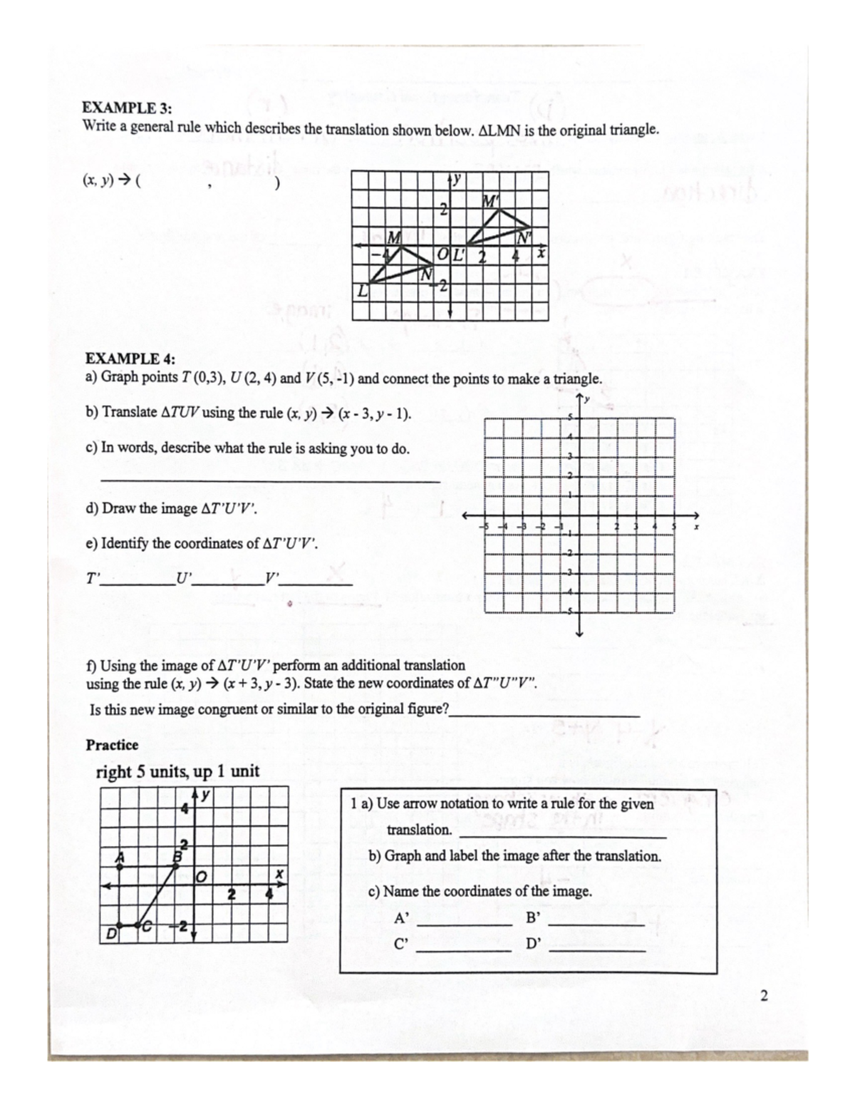 Homework #1 - Geometry Translation Exercises and Graphing - Studocu