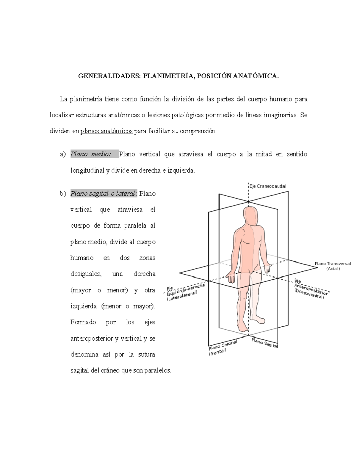 Generalidades de Posiciones y Planos Anatómicos en Anatomía - Studocu