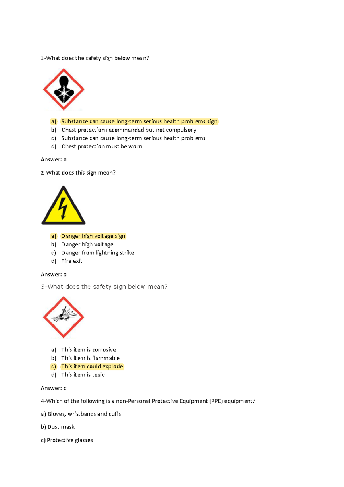 OHS I - Quiz Questions on Health and Safety Regulations - Studocu