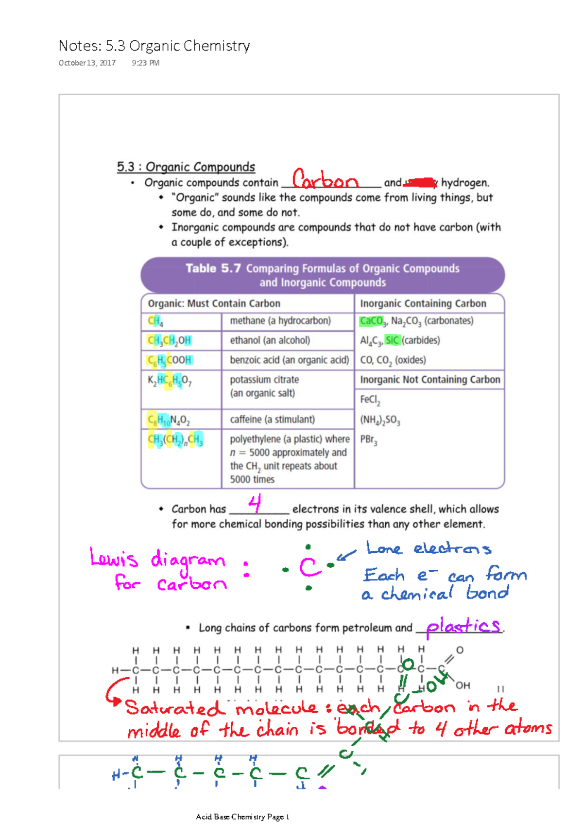 5. Notes - 5.3 Organic Chemistry - Notes: 5 Organic Chemistry October ...