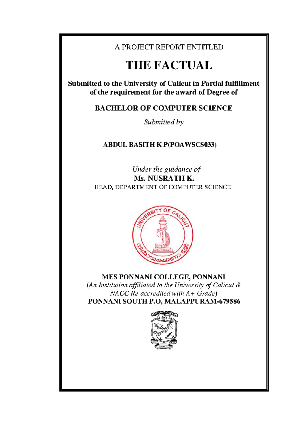 Project Report on The Factual (POAWSCS033) - B.Sc. Computer Science ...