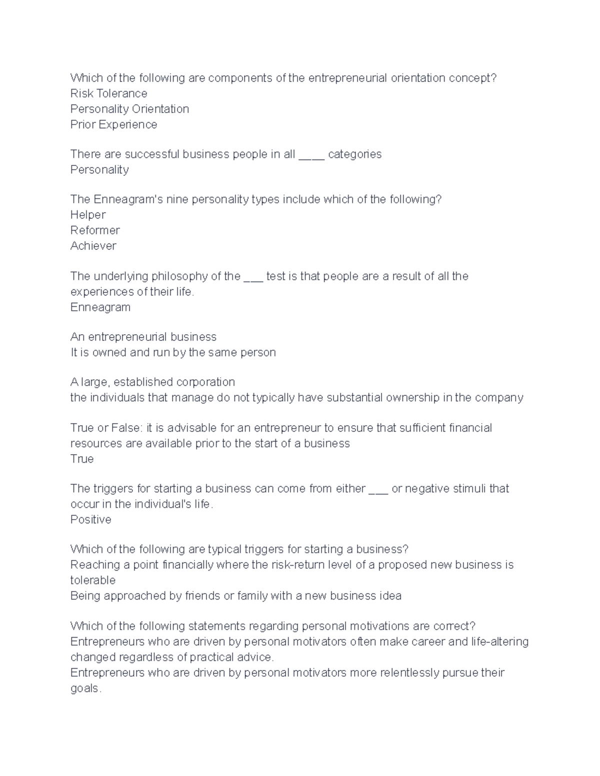 Chapter 2 Assignment - Entrepreneurship - Which of the following are ...