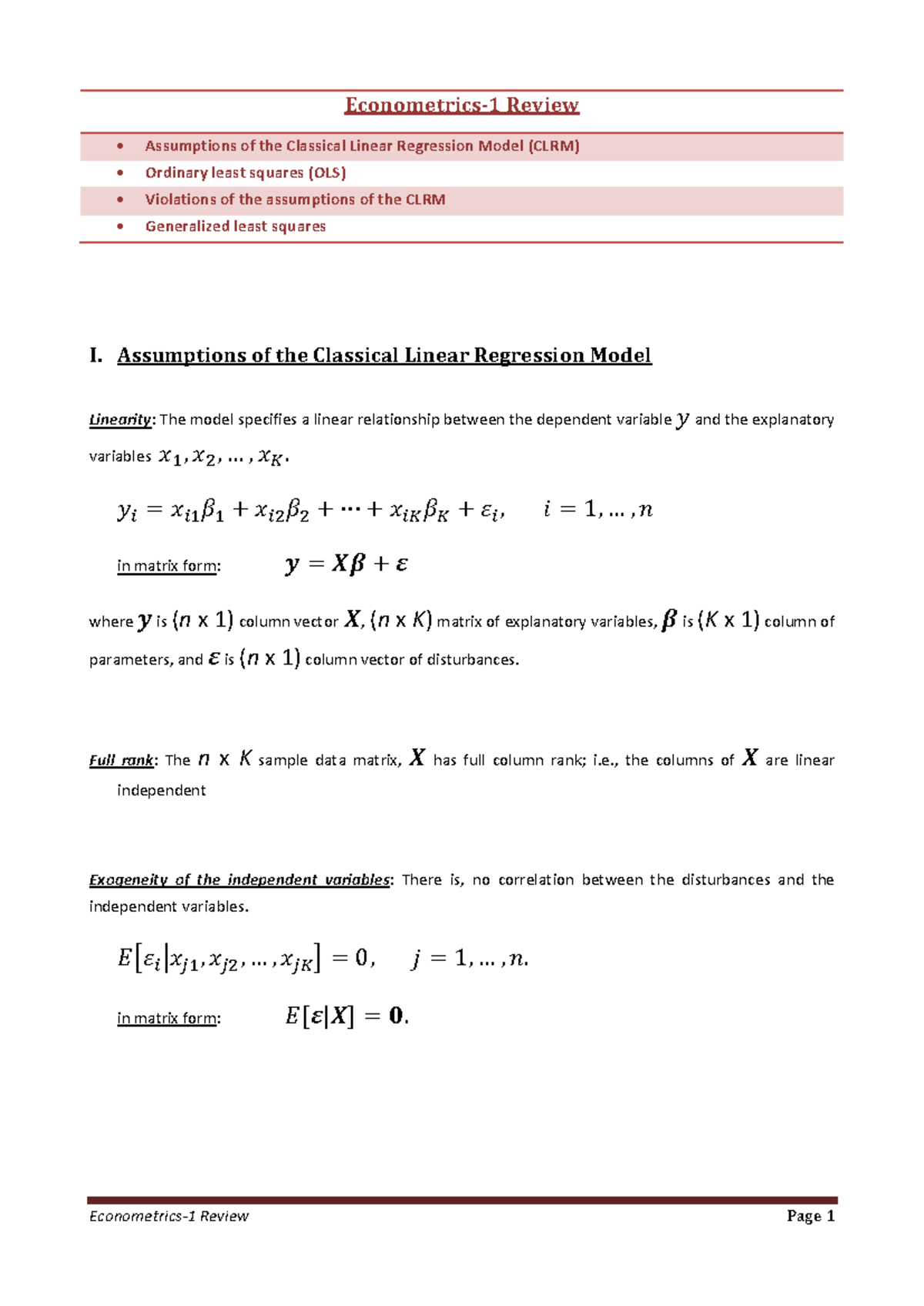 L01-Econometrics 1-Review: Assumptions of Classical Linear Regression ...