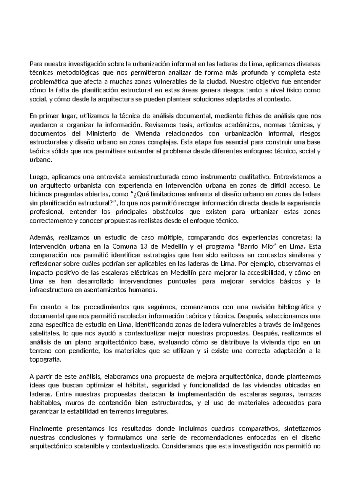 Investigación sobre Urbanización Informal en Lima - MICS - Studocu