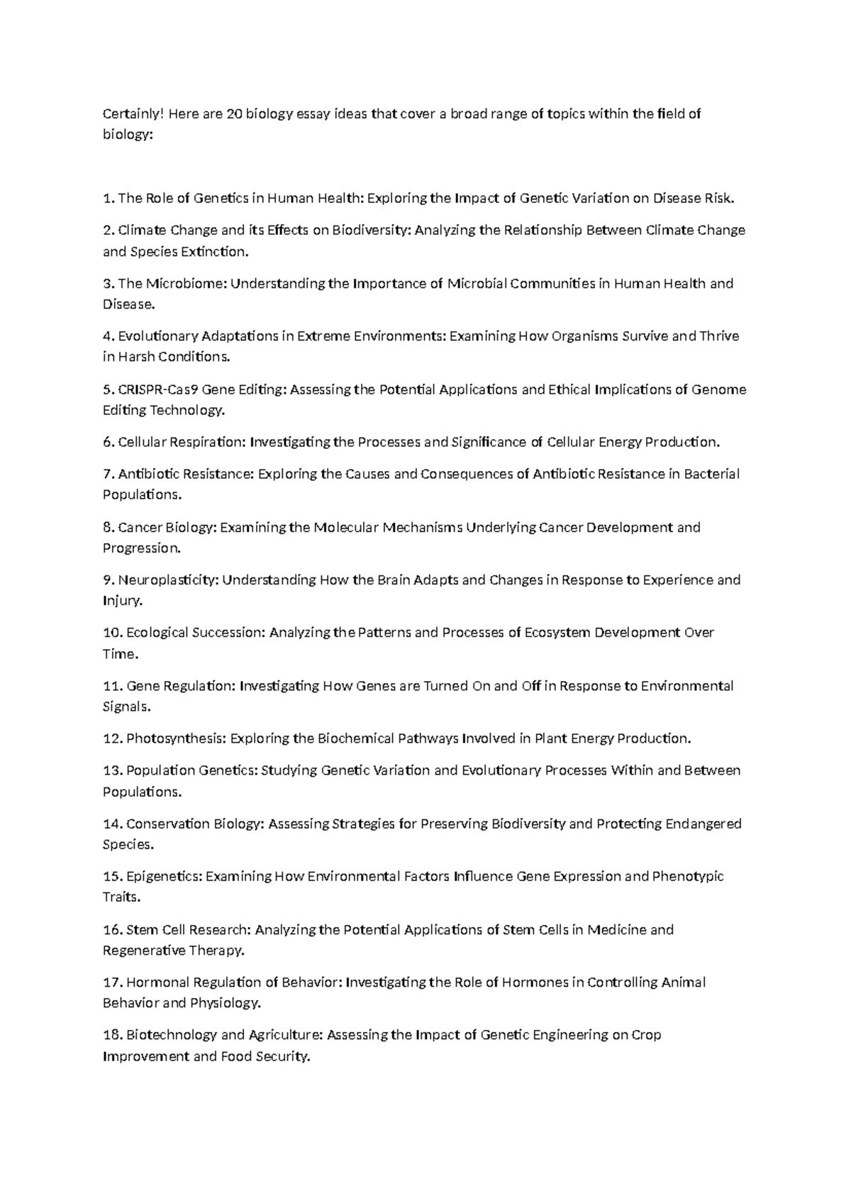 Human Biology Essay Topics: 20 Ideas for Exploration - Studocu