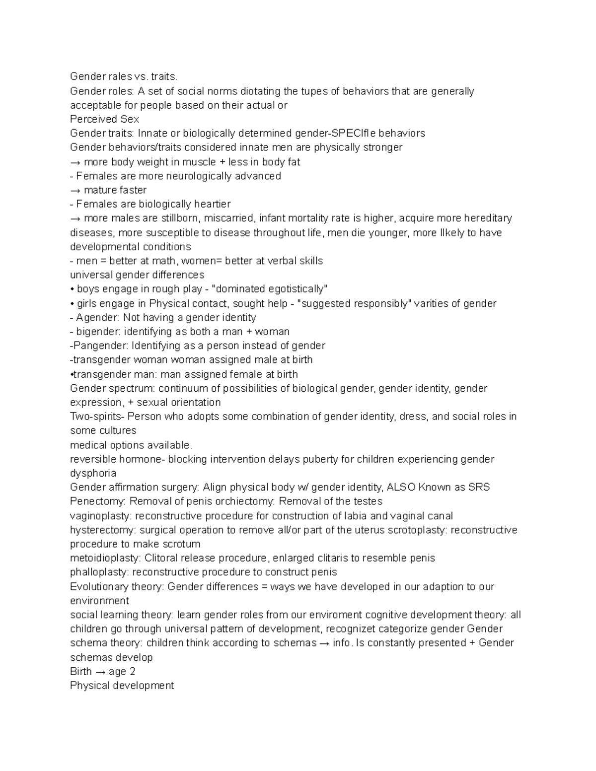 Final Exam Notes on Sexuality and Gender Development (Course: PSYCH 201 ...