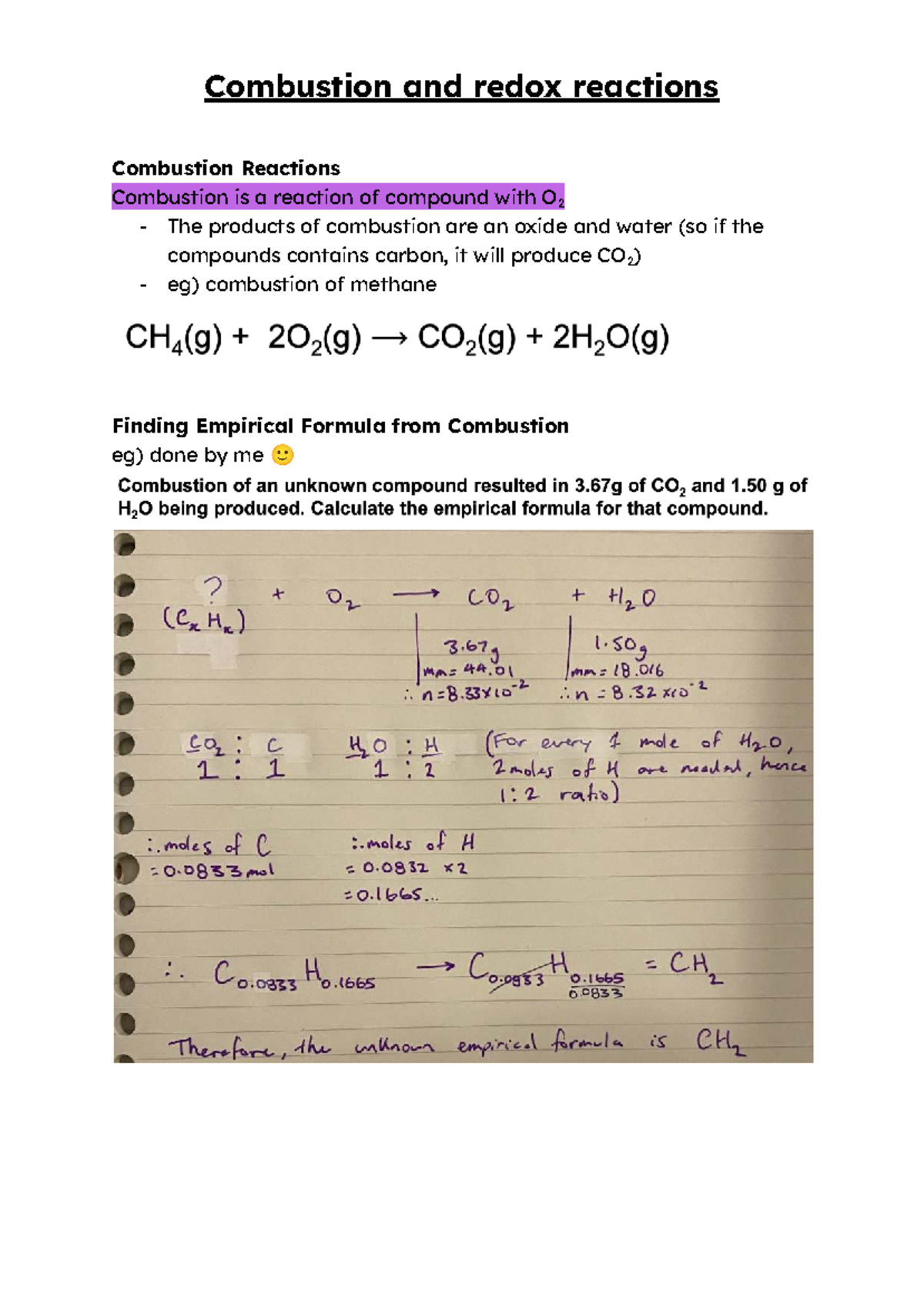 Chem 1 Notes: Lecture 4 - Combustion & Redox Reactions Overview - Studocu