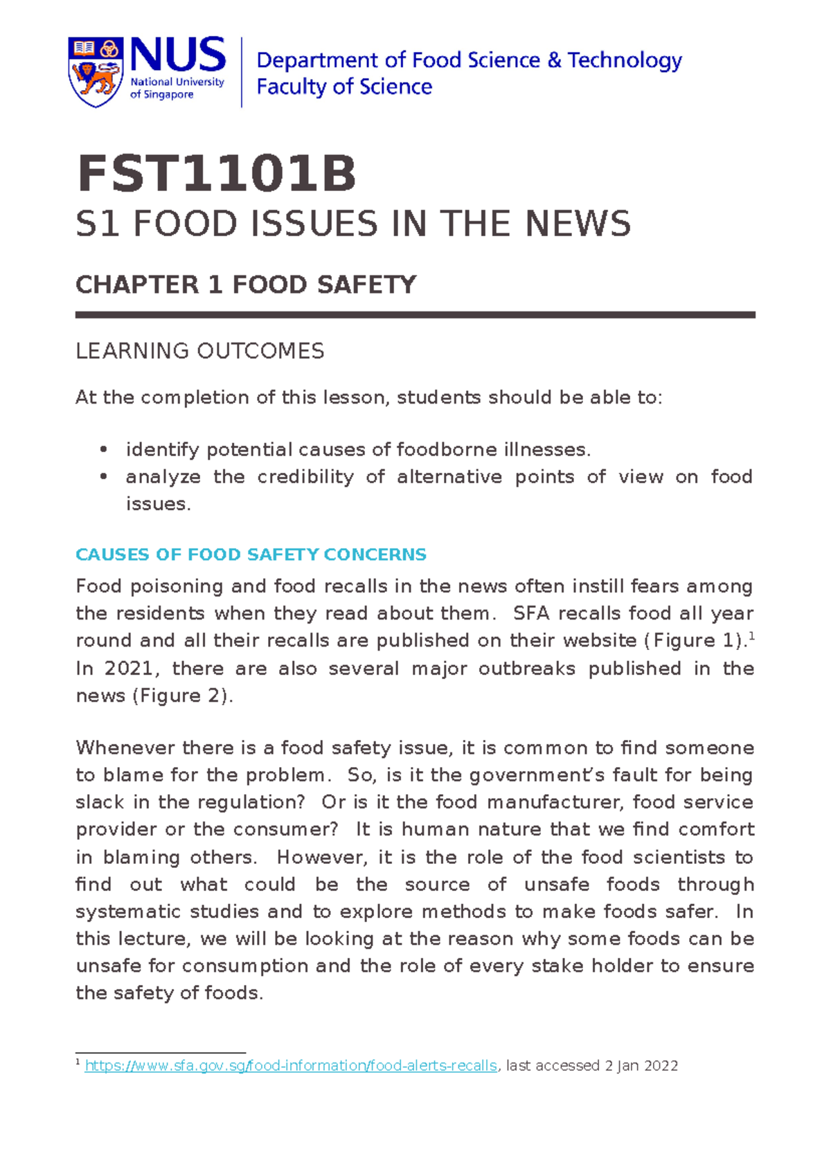 FST1101B Chapter 1: Understanding Food Safety and Issues - Studocu
