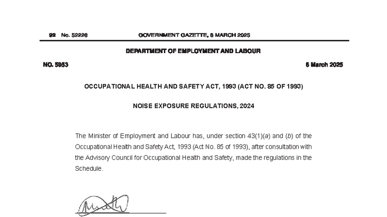 Noise Exposure Regulations and Code of Practice for Audiometry (OHS Act ...