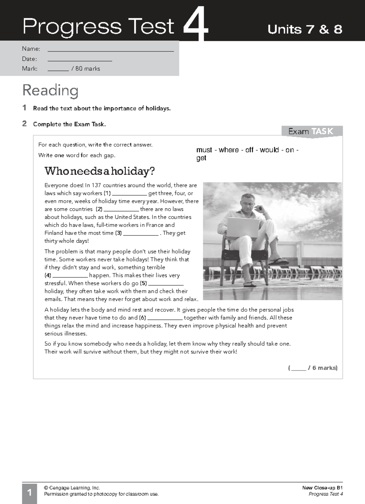 Progress Test: Units 7 & 8 - Reading & Writing Tasks - Studocu