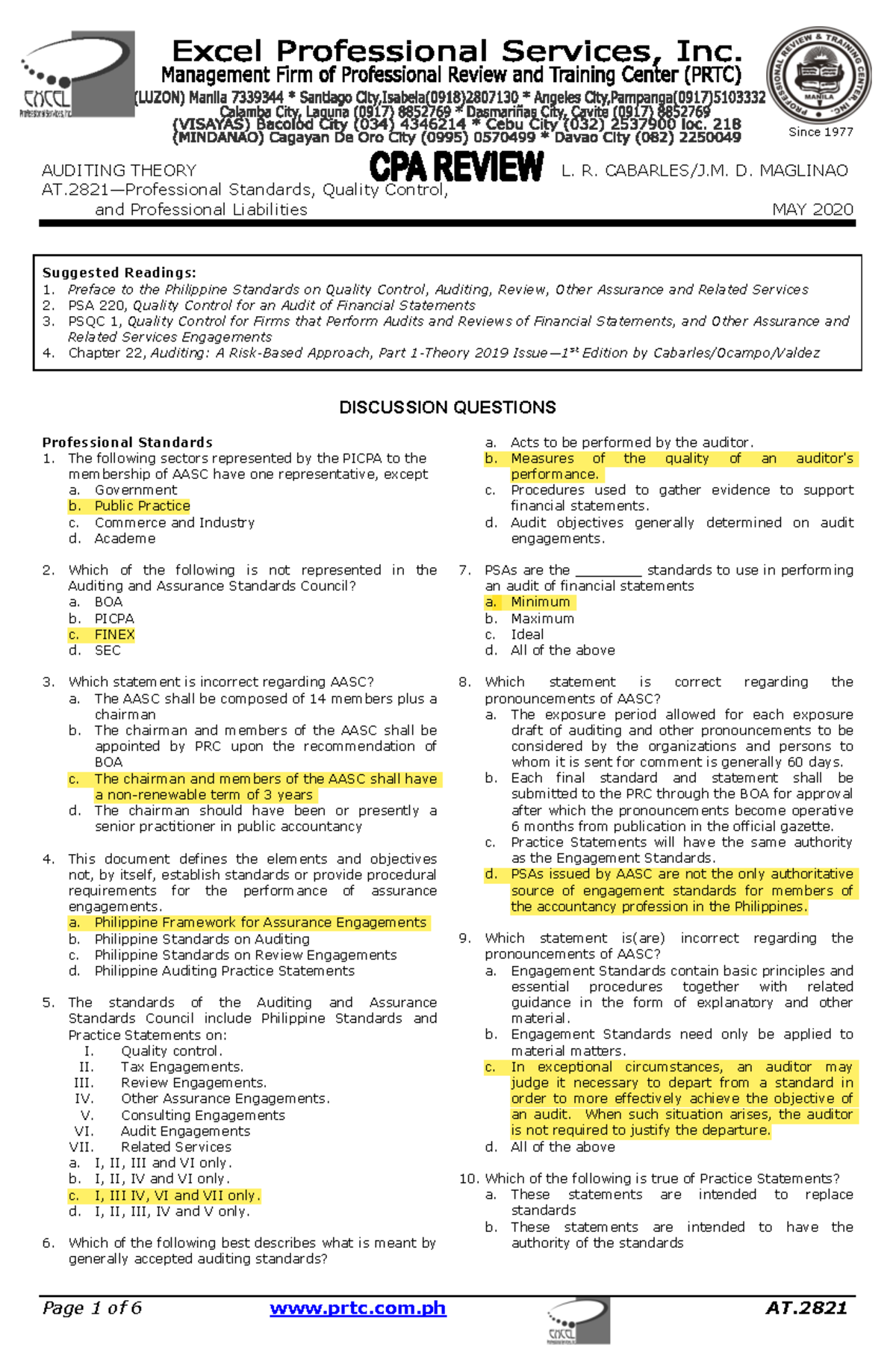 AT.2821 Auditing Theory: Quality Control & Professional Liabilities ...