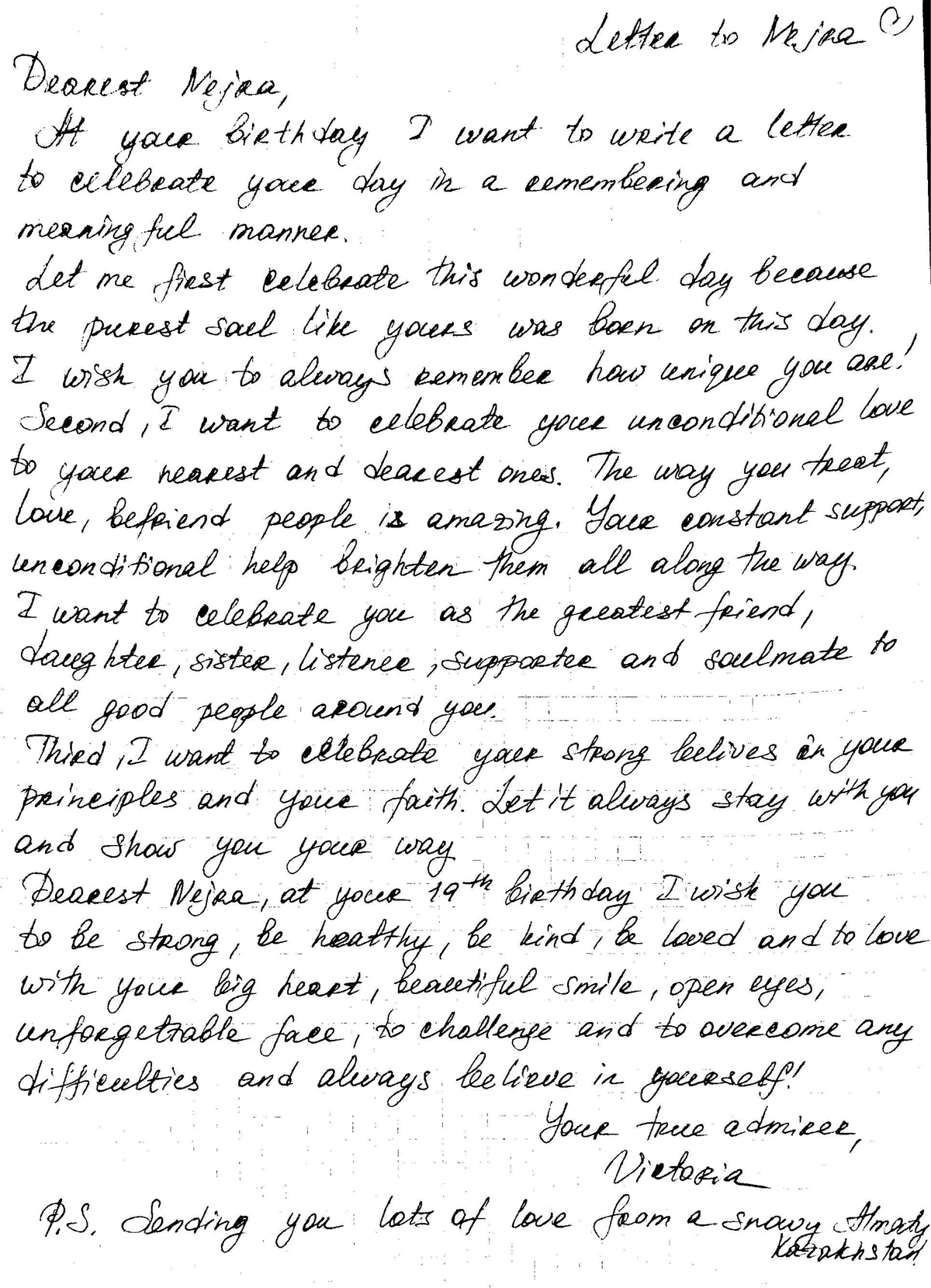 Birthday Letter to Nejaa: Celebrating Your 19th Year - Studocu