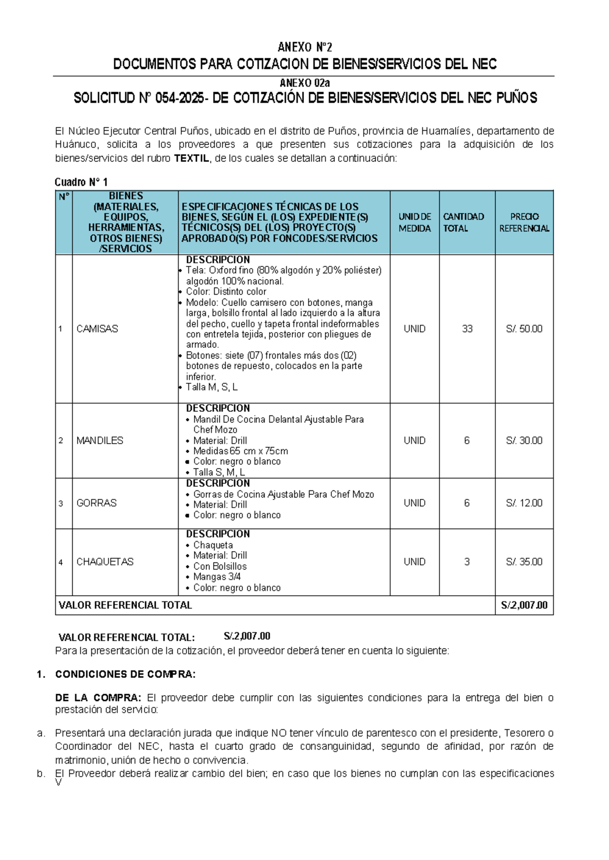 Solicitud N°054-2025: Cotización de Camisas y Textiles para NEC - Studocu