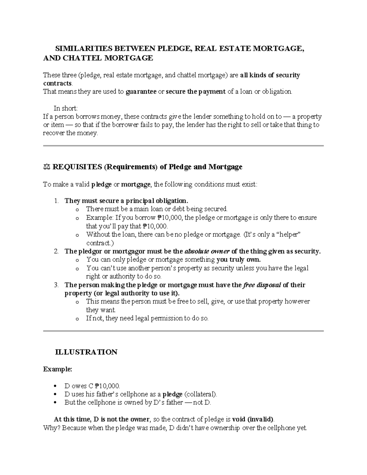 PLEDGE, REAL ESTATE MORTGAGE & CHATTEL MORTGAGE COMPARISON - Studocu