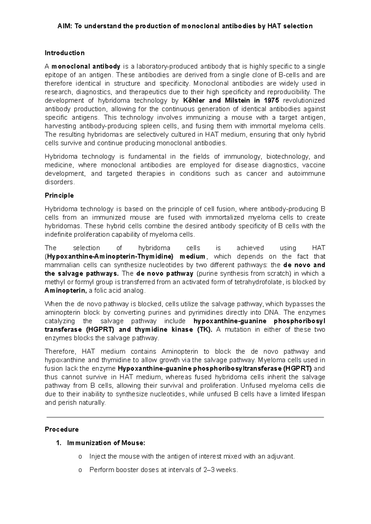 DOC-20250505-WA0000 - Monoclonal Antibody Production via HAT Selection ...