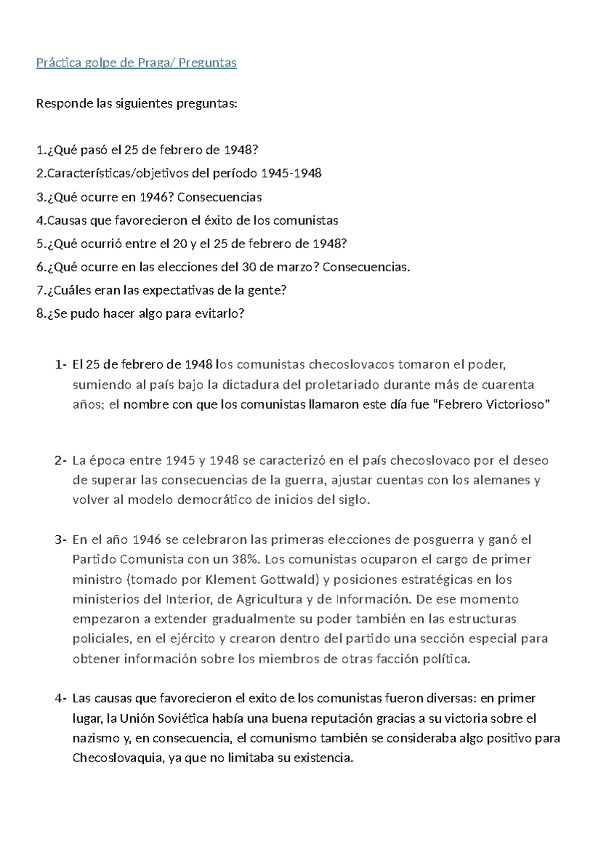 Golpe de Praga: Análisis de Causas y Consecuencias (1948) - Studocu