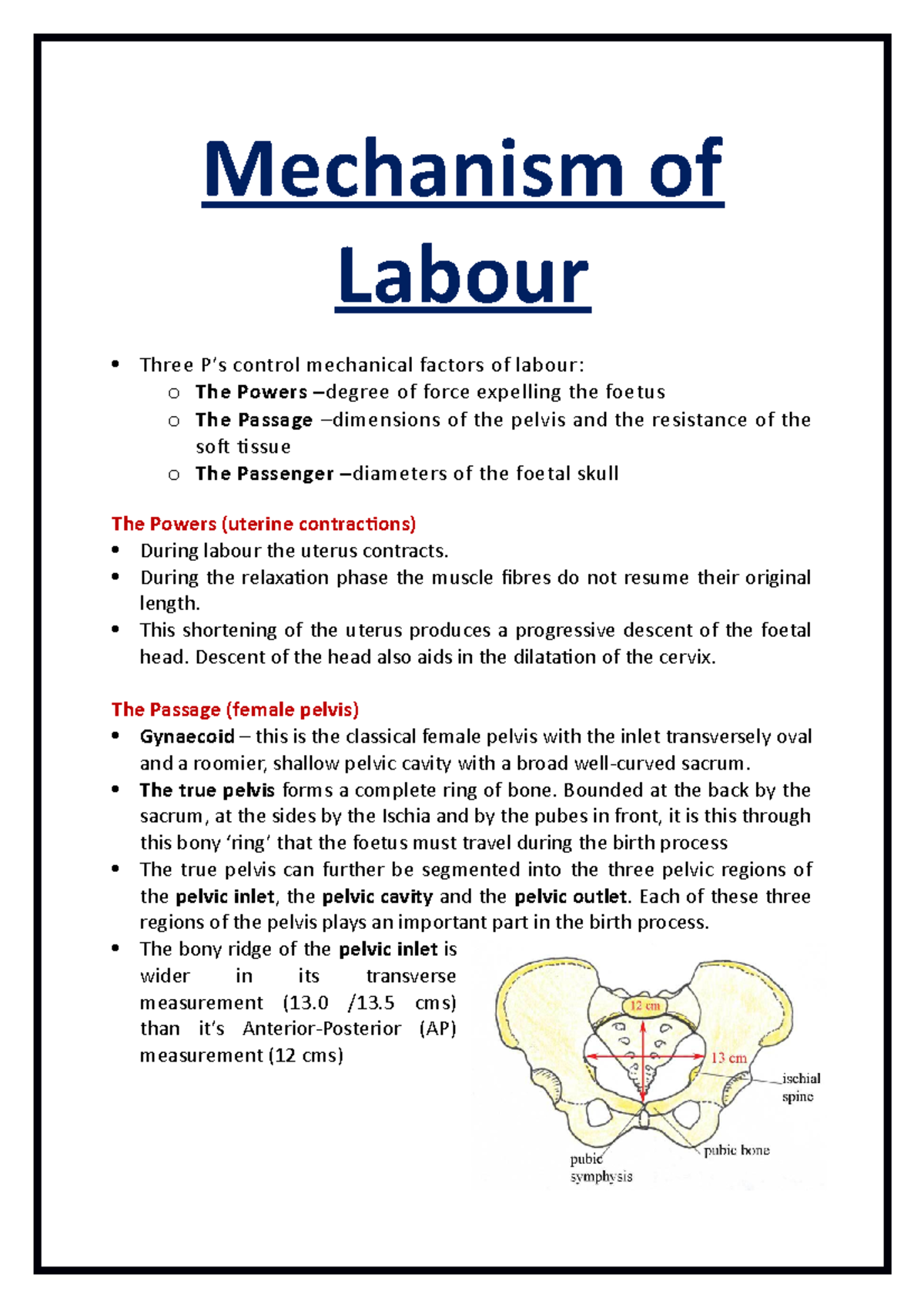 Mechanism of Labour - OB GYN - Mechanism of Labour Three P’s control ...