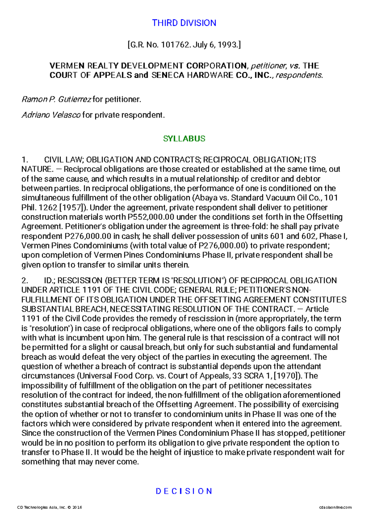 Vermen vs CA - THIRD DIVISION [G. No. 101762. July 6, 1993.] VERMEN ...
