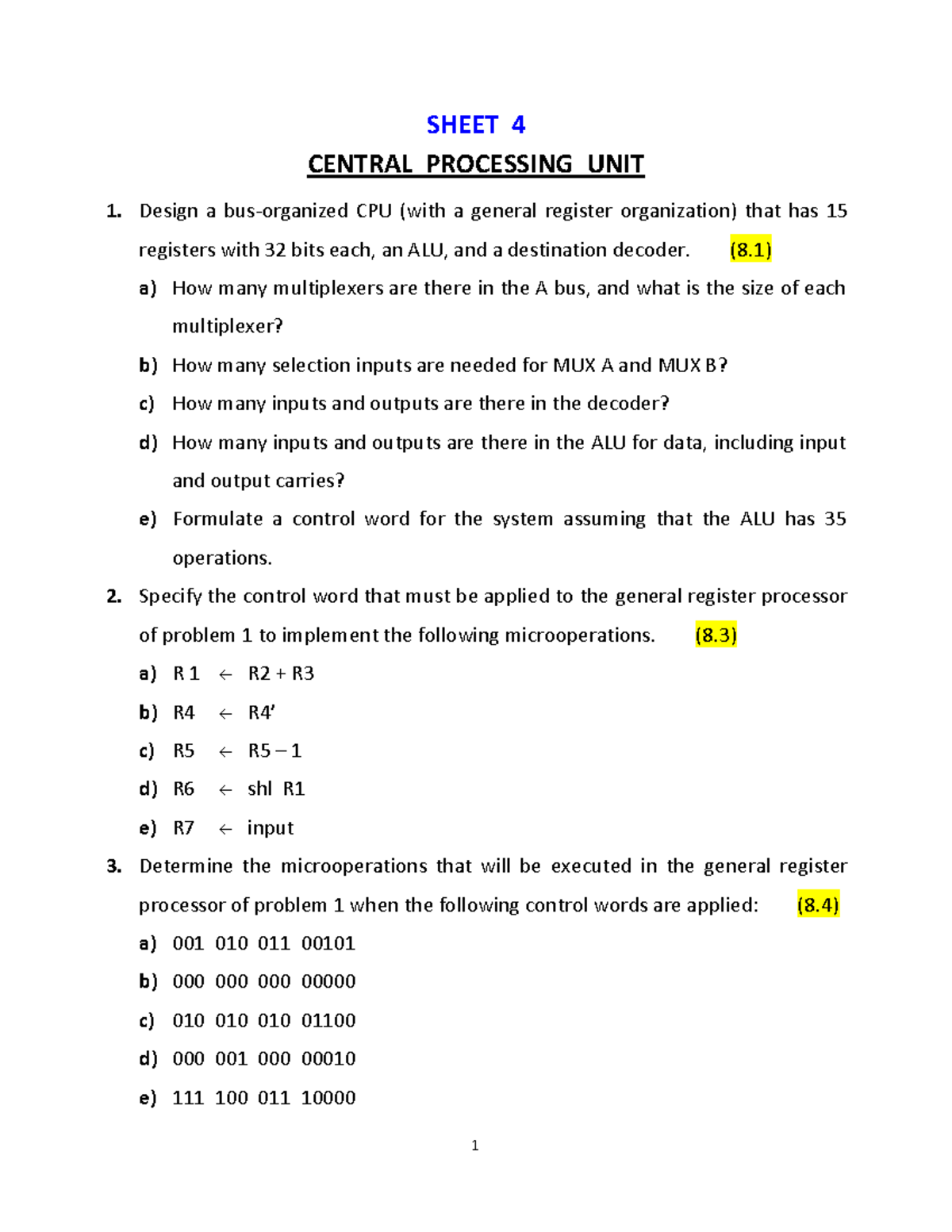 Sheet 4 CPU Design & Microoperations - COM112 - Studocu