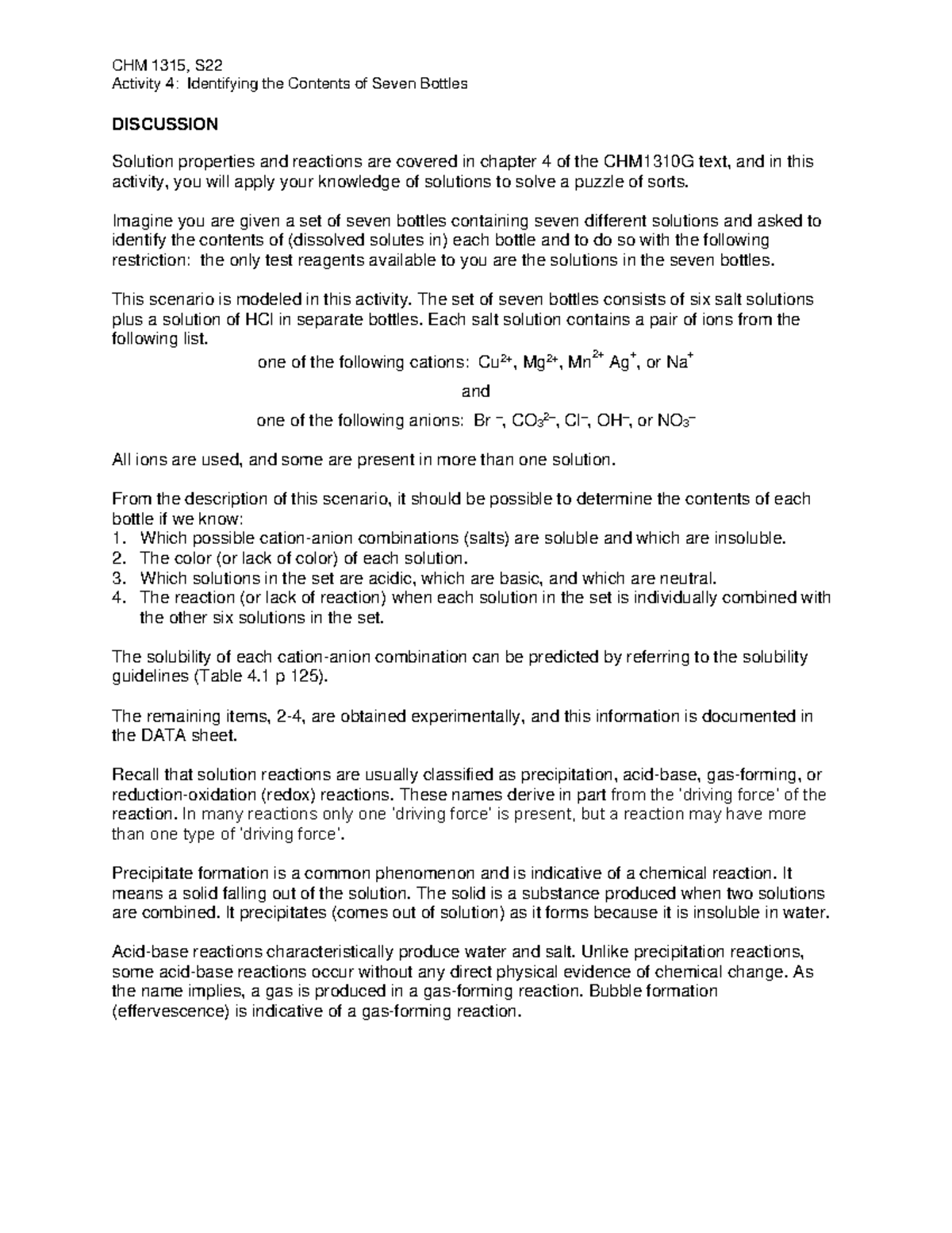 CHM1315 - Activity 4F: Analyzing Solutions in Seven Bottles - Studocu