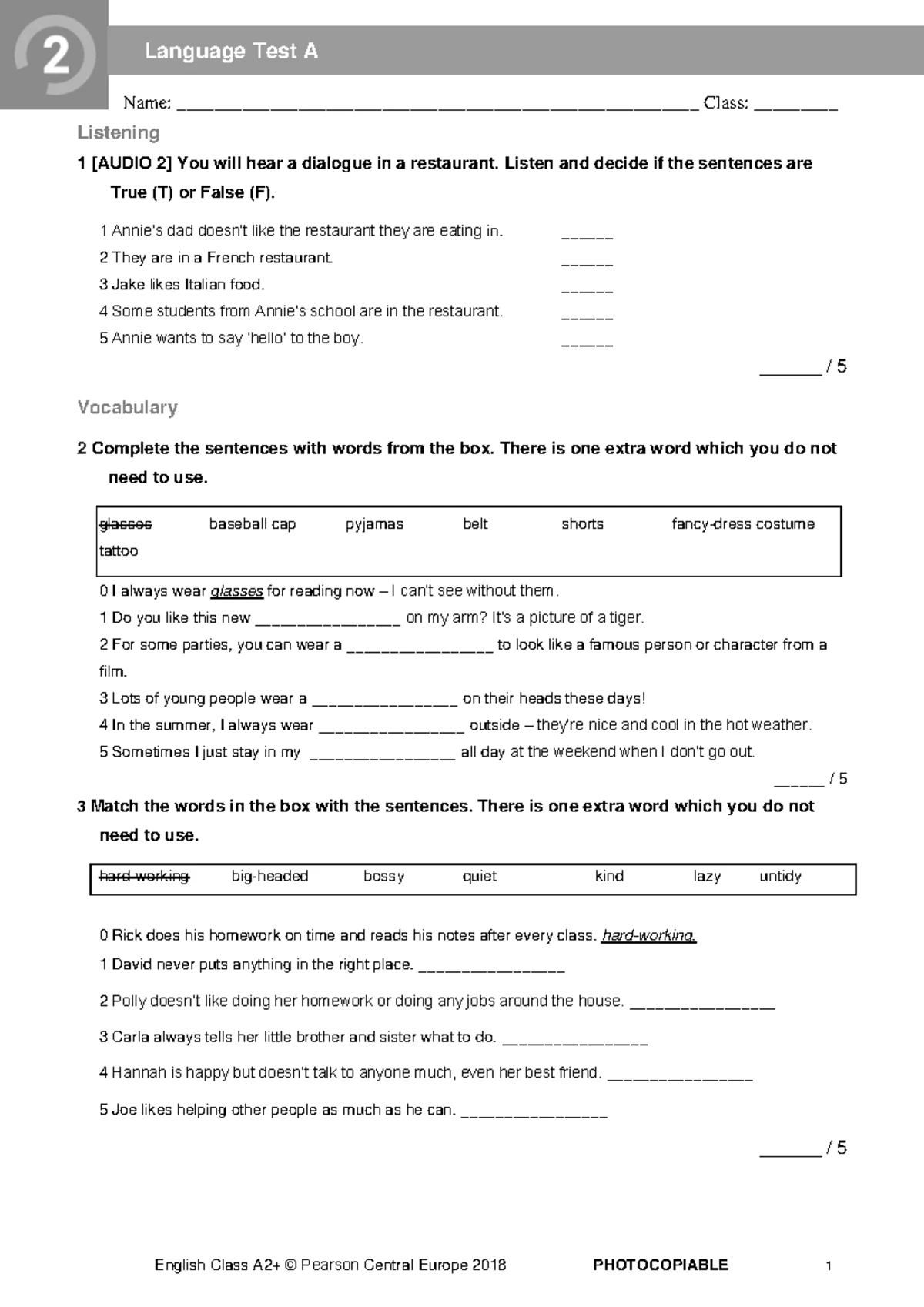 Tiger 2 Unit 2 Standard Test Document - Studocu