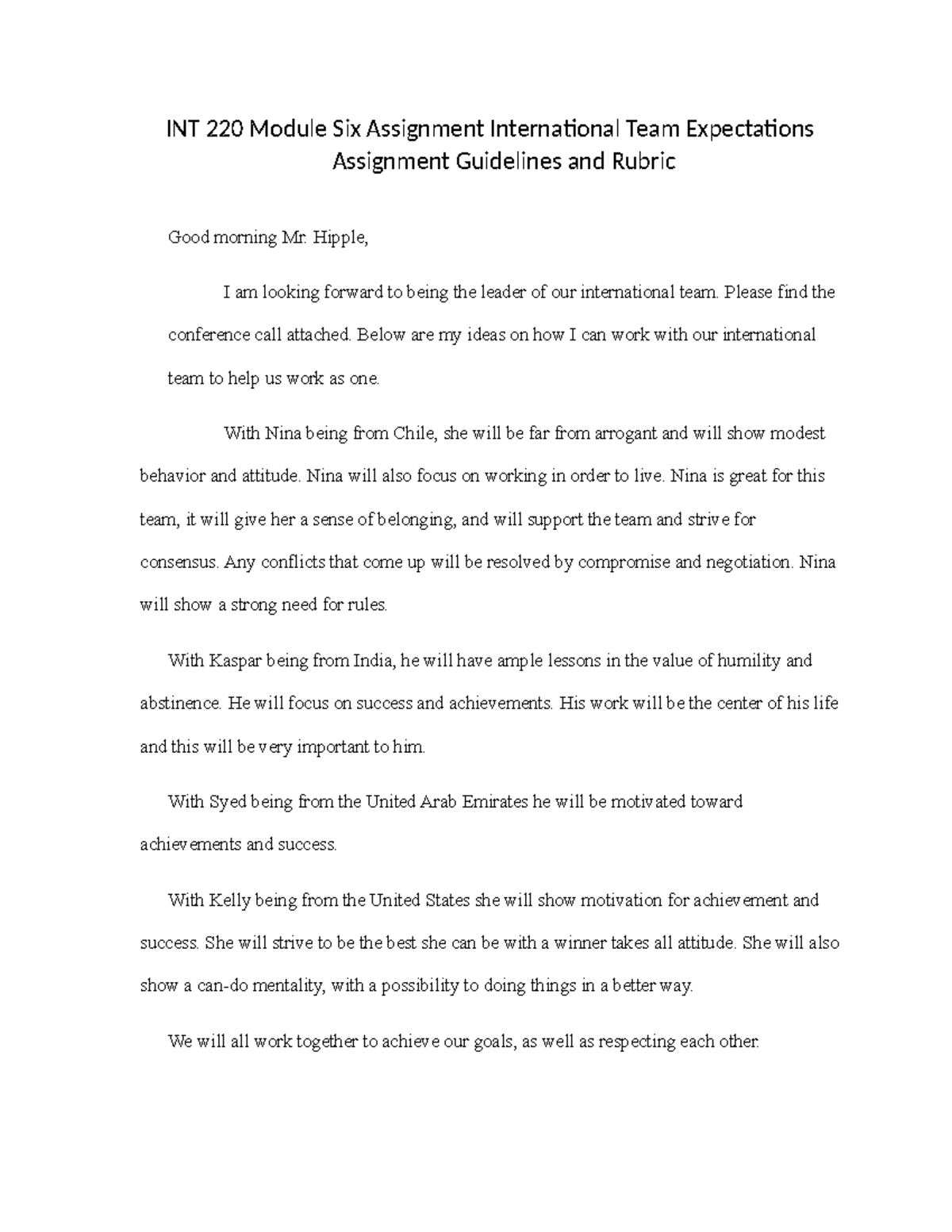 INT 220 Module 6 Assignment: International Team Collaboration ...