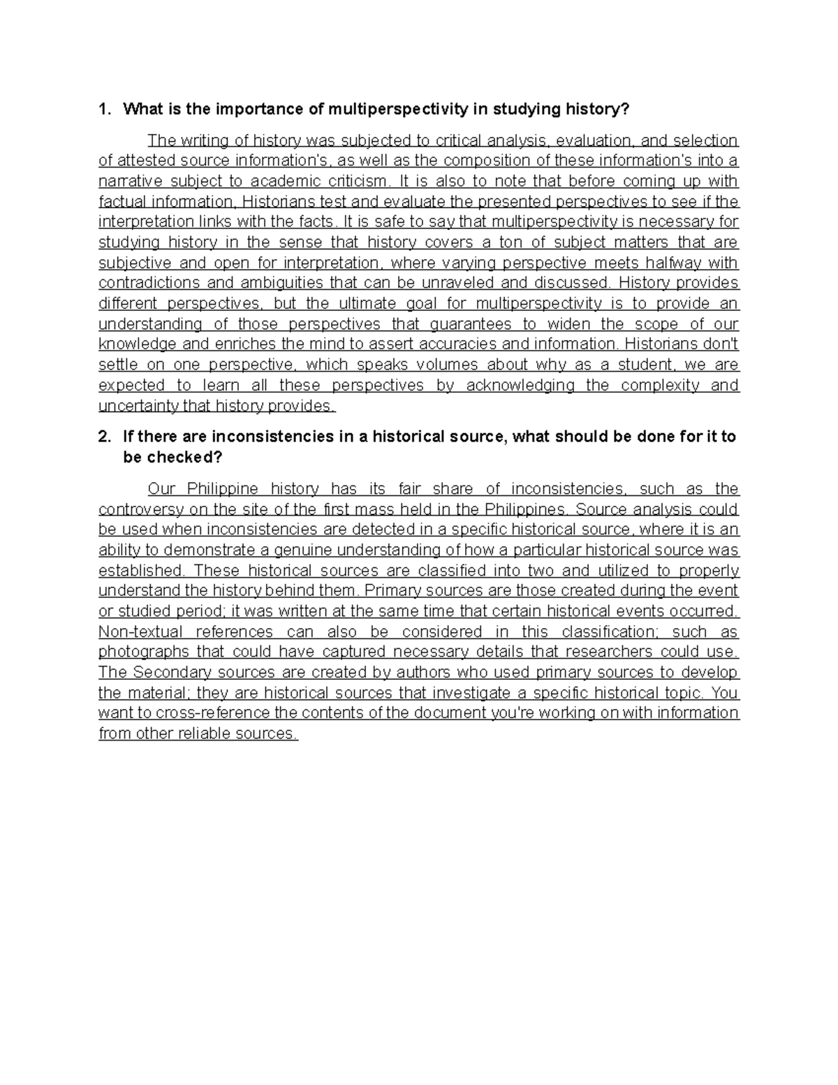 The Importance of Multiperspectivity in History Studies - Studocu