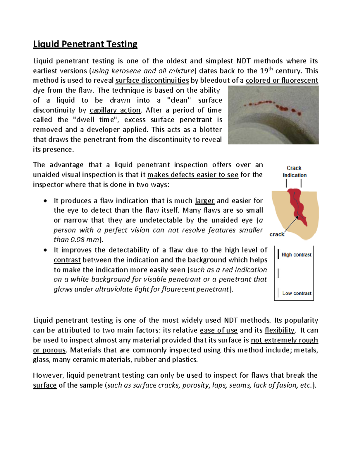 Liquid Penetrant Testing: Overview and Procedure Guide - Studocu