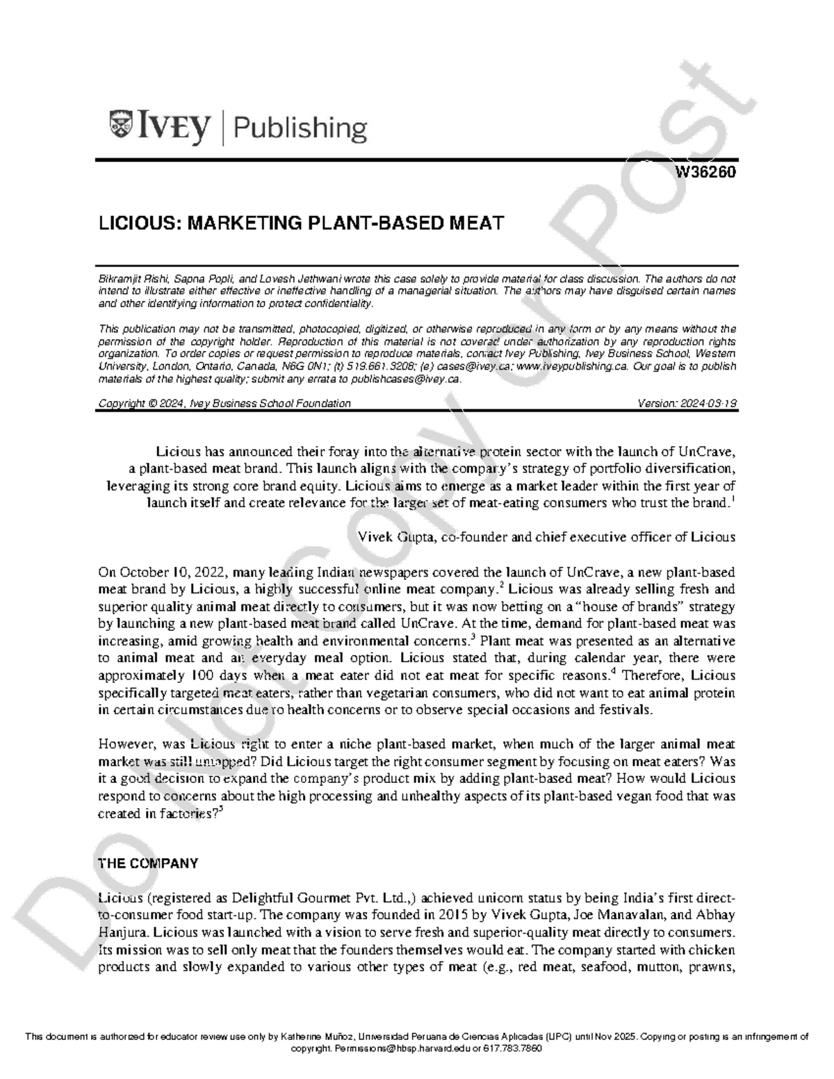 W36260 Case Study: Licious Marketing Plant-Based Meat Strategy - Studocu