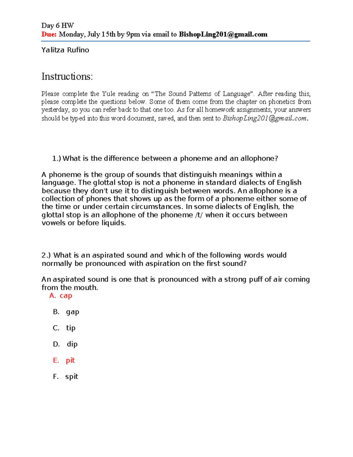 Rufino hw day6 s2024 - weekly assignments decoding - Day 6 HW Due ...