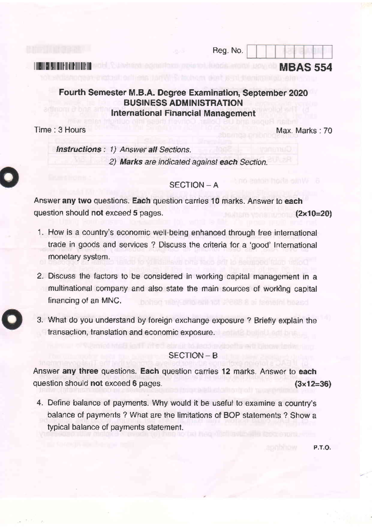 MBAS 554 International Financial Management Exam Paper - Sept 2020 ...