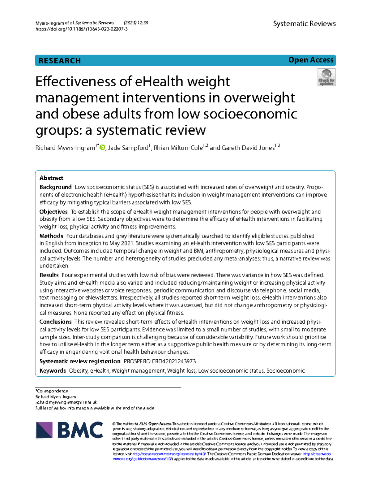 Effectiveness of eHealth Weight Management Interventions in Low SES ...