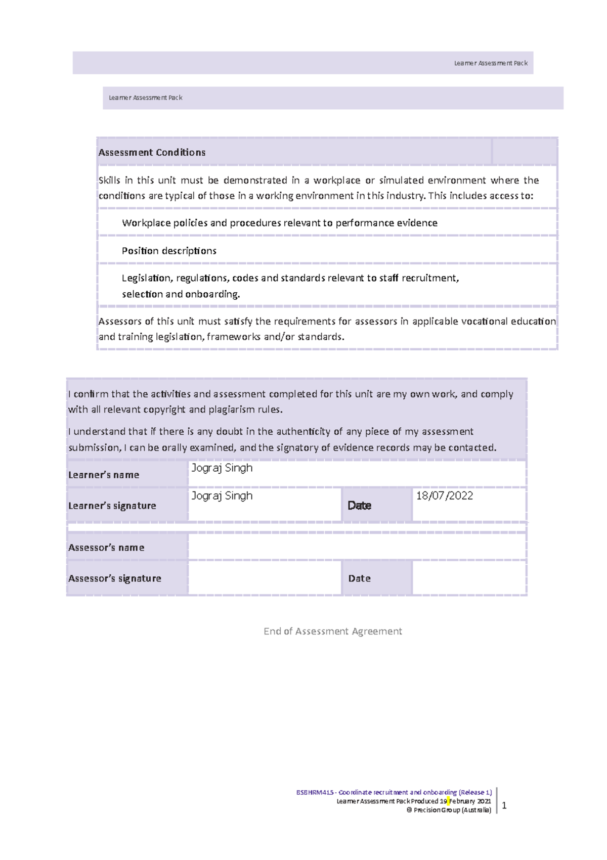 BSBHRM415 - Task 1 Assignment Answers and Assessment Details - Studocu