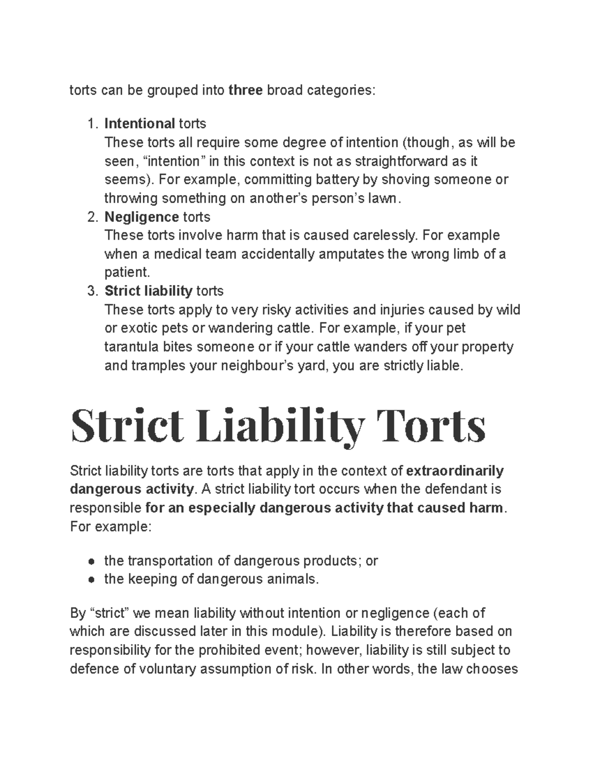 Torts Overview: Intentional, Negligence, and Strict Liability (Mod 2 ...