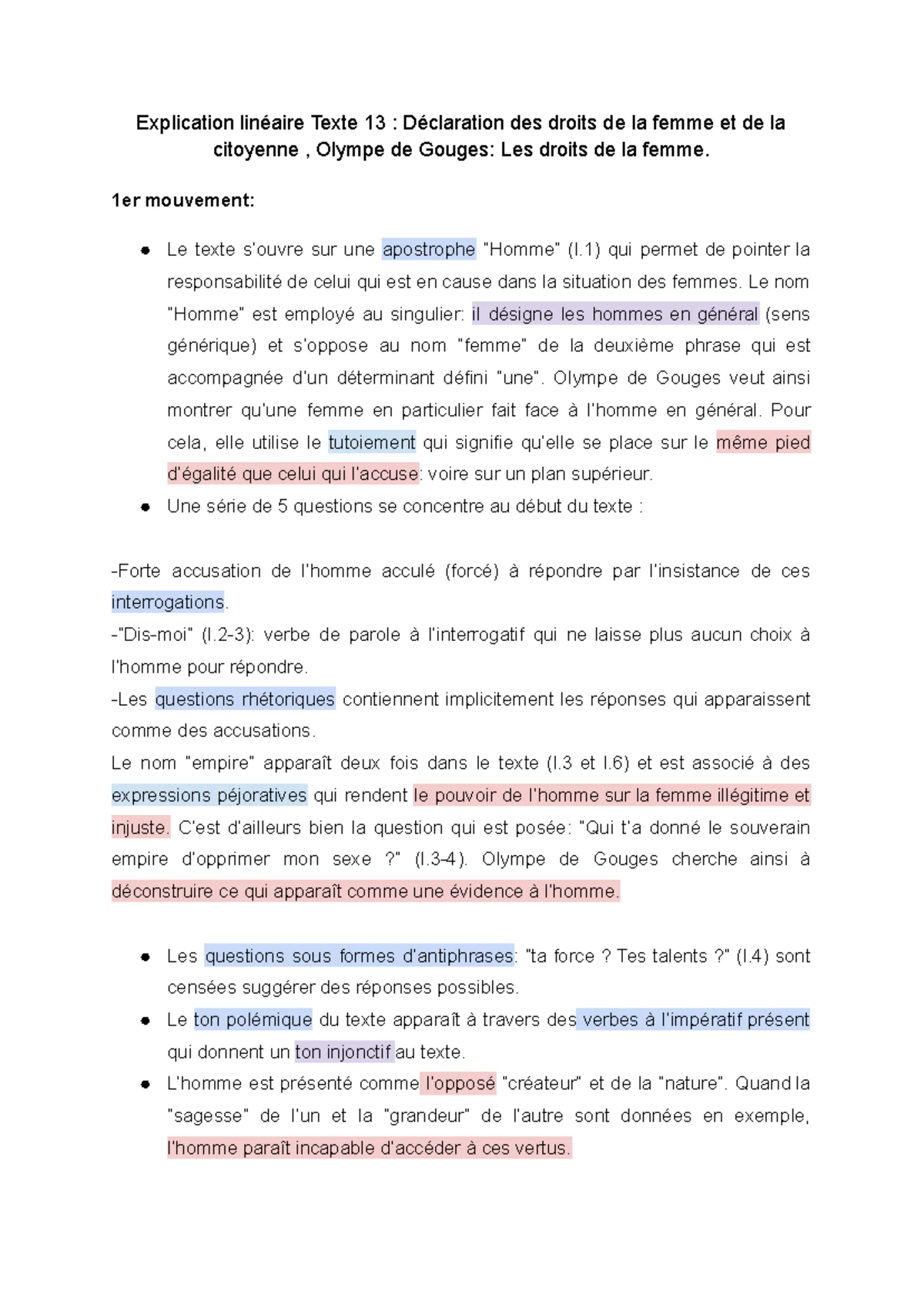 Fiche BAC Olympe DE Gouges - FICHE BAC OLYMPE DE GOUGES : ÉCRIRE ET COMBATTRE POUR L’ÉGALITÉ Les ...