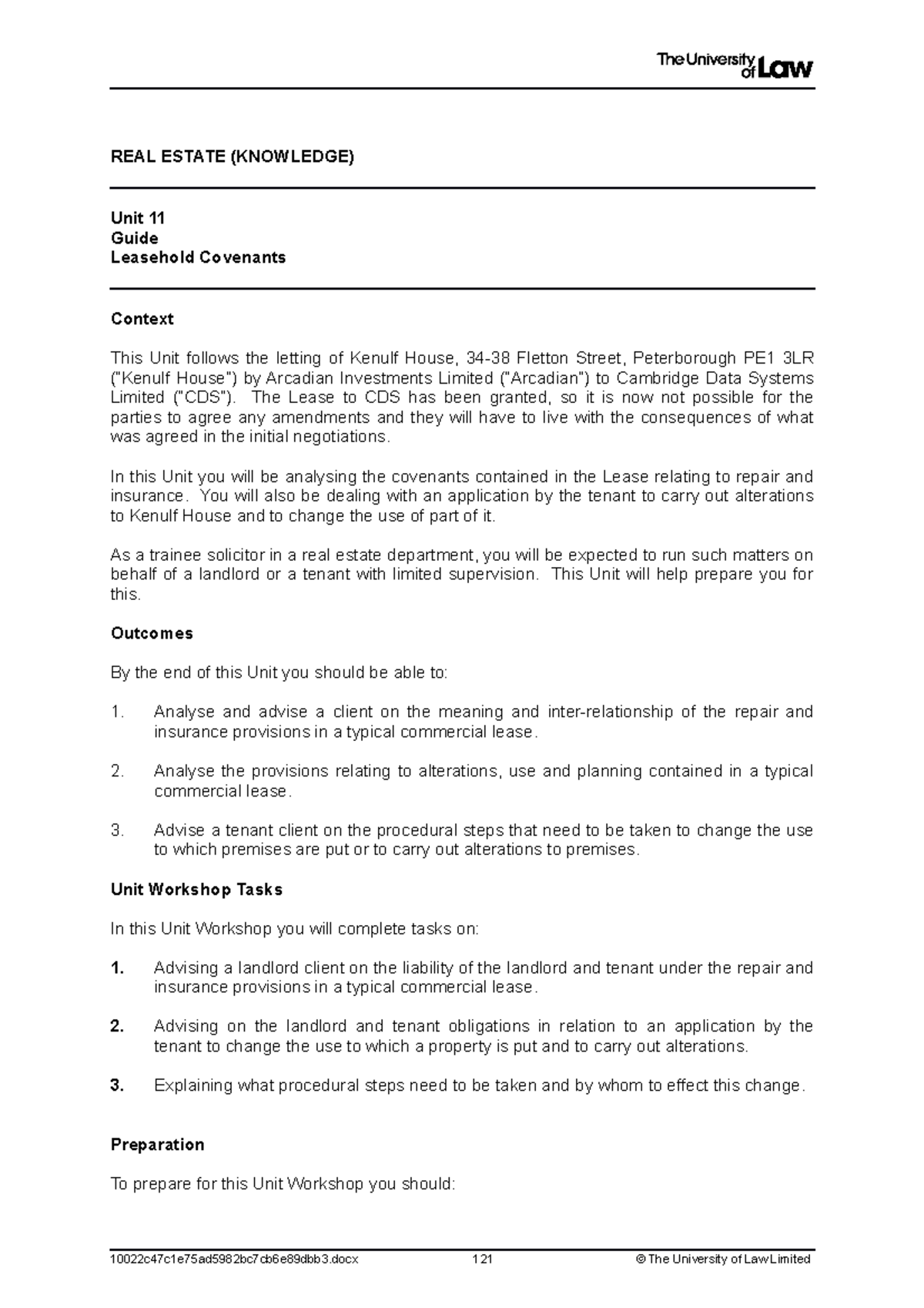 Real Estate Workshop 11 - REAL ESTATE (KNOWLEDGE) Unit 11 Guide ...