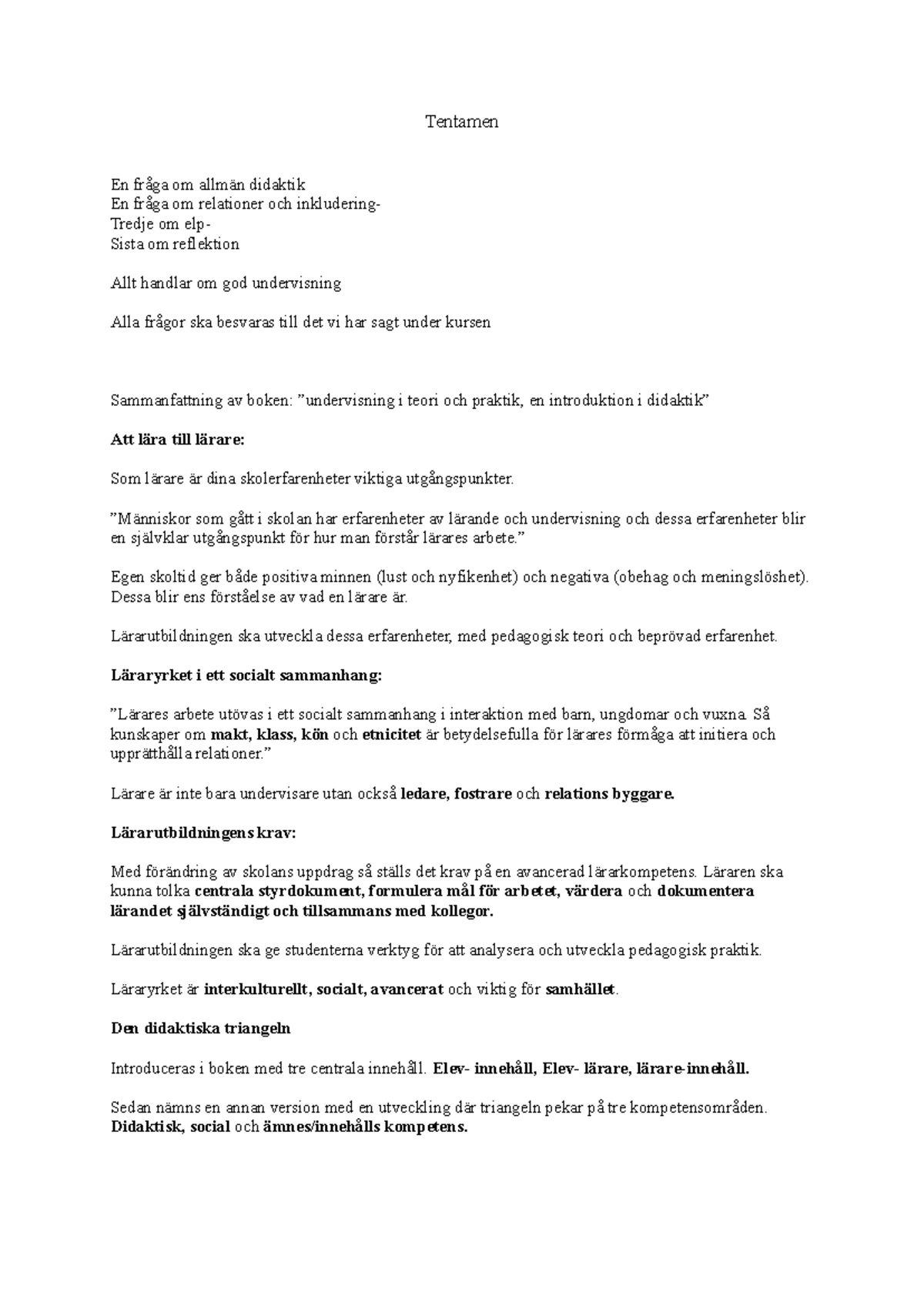 Tenta: Allmän Didaktik och Relationer i Undervisning och Inkludering ...