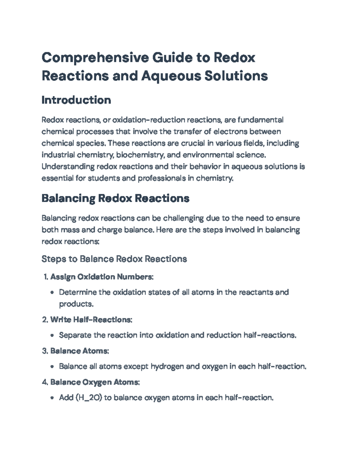 Comprehensive Guide to Redox Reactions in Aqueous Solutions ...