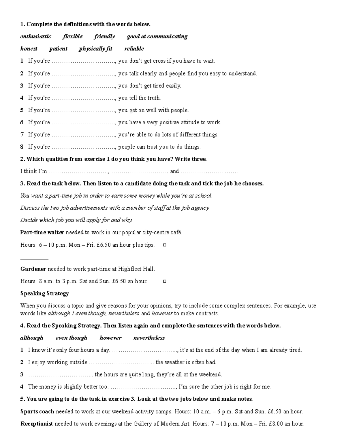 Work Qualities and Job Discussion - HS - Studocu